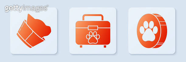 Set Pet first aid kit, Veterinary clinic symbol and Paw print. White ...