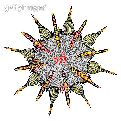 Novel coronavirus COVID-19 art drawing. Pathogenic organism with DNA or ...