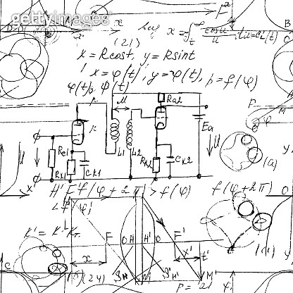 Scientific seamless texture with handwritten formulas and electronic ...
