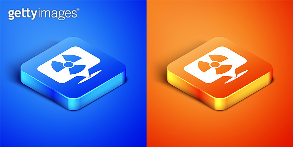 Isometric Radioactive in location icon isolated on blue and orange ...