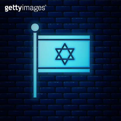 Glowing neon Flag of Israel icon isolated on brick wall background ...