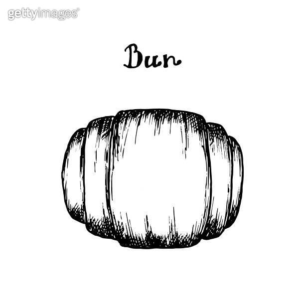 Bun hand drawn hatching in vector, doodle style. Homemade baked goods ...