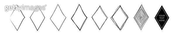 Set of hand drawn pen and pencil black rhombus. Rhomb frame sketch on ...