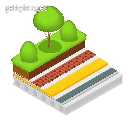 Vector illustration eco roof system with heat insulation and ...