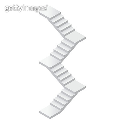 Vector illustration concrete staircase with a turns isolated on a white ...