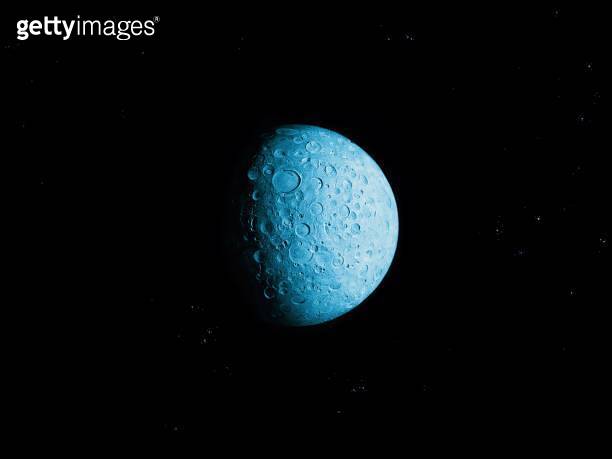 Blue planet with a solid surface and craters in space 이미지 (1255467298 ...