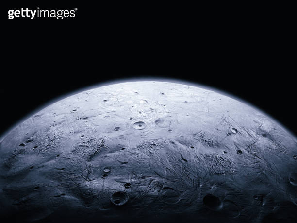 Rocky white planet covered with ice, realistic surface of an alien ...