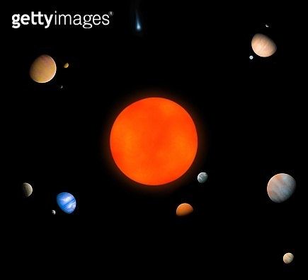 Solar system with planets and satellites. Extrasolar system with a star ...