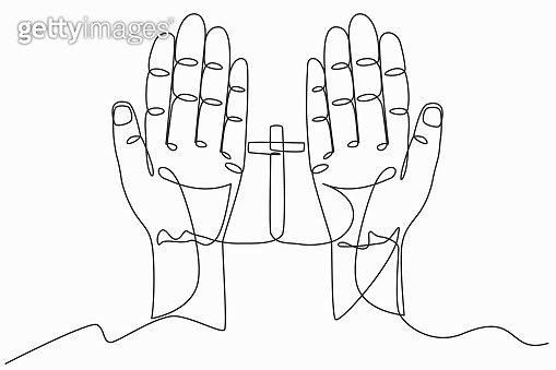 Continuous line art or One Line Drawing of prayer hand worship ...