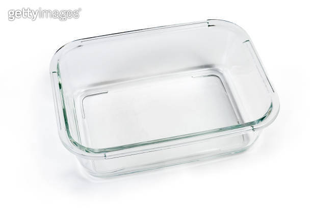 Empty glass food storage container without lid on white background 이미지 ...