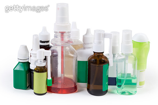 Different liquid medicines in the form sprays, drops and mixtures 이미지 ...