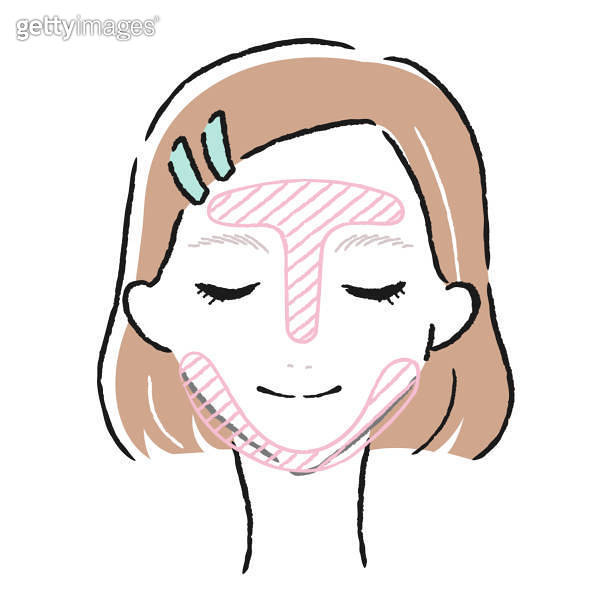 Illustration of a young woman. A chin and forehead area where skin ...
