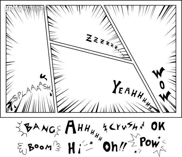 comic strip frame,panel layout and English sound effect "wow" "bang ...