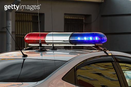 police car flashers close up. Patrol car lights. Traffic accident 이미지 ...