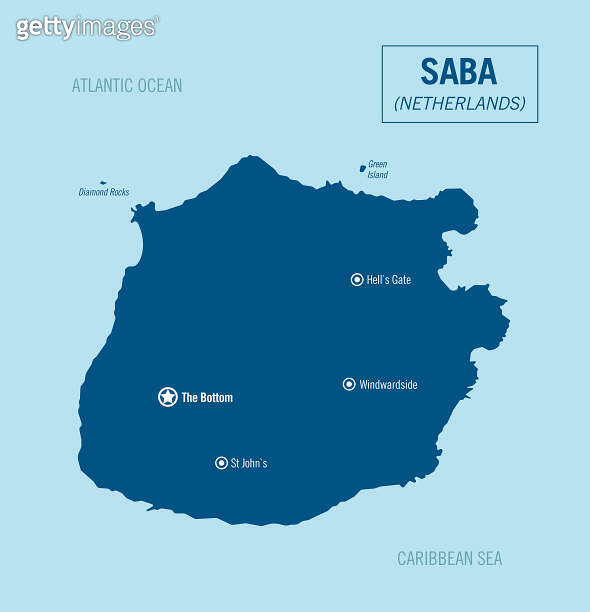 Saba island political map, caribbean, Netherlands Antilles. Detailed ...