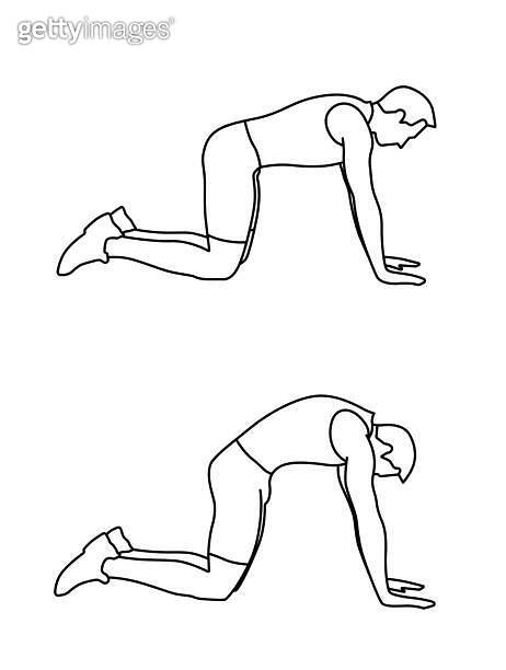 Man stretching his back. Sequence. Sport, fitness preheating exercise ...