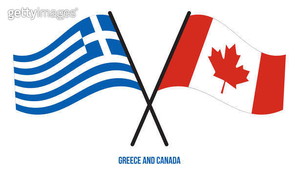Greece and Canada Flags Crossed And Waving Flat Style. Official ...
