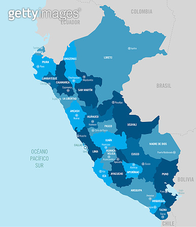 Peru country detailed political map with isolated provinces, capitals ...