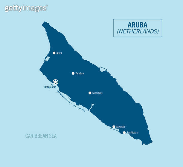Aruba island map, Caribbean Netherlands. Political map with isolated ...