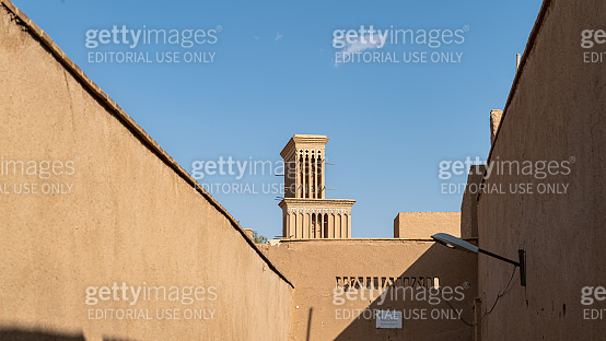 Yazd cityscape with old brick buildings and badgirs wind catching ...