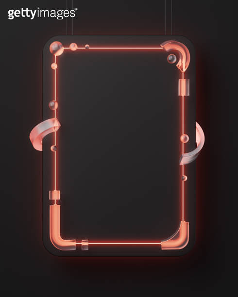 dark poster with neon abstract figures. 3D illustration 이미지 (1209043946 ...