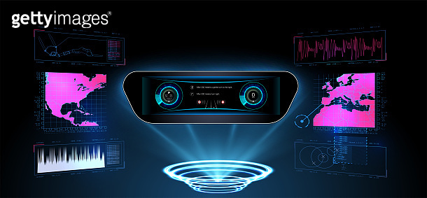 Cyberpunk Sky-fi helmet or cockpit dashboard with speedometer ...