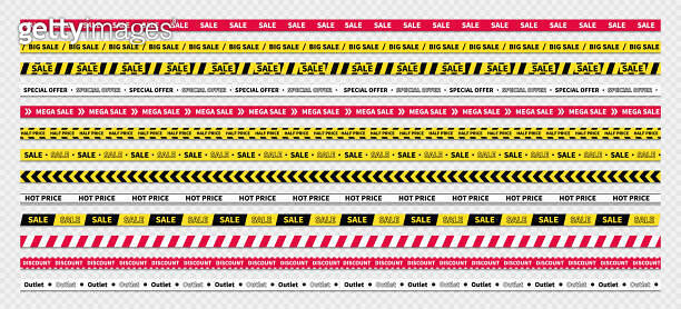 Discount and sale, set of vector tapes, ribbons. Red and yellow ...