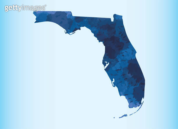 Blue Florida watercolor map vector illustration on light background ...
