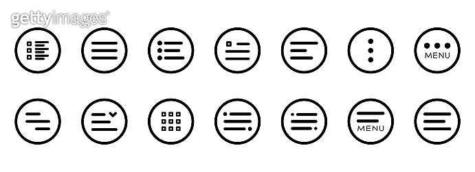 Menu UI Design Elements icons. Set of hamburger Menu buttons. Website ...