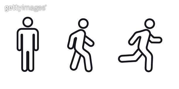 Man stands, walk and run icon set. People symbol. Person standing ...