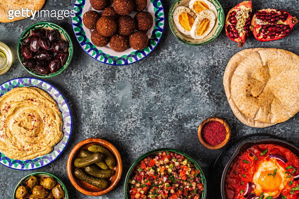 Falafel, hummus, shakshuka, Israeli salad - traditional dishes of ...