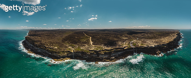 Panorama drone aerial of Australias rugged coastline cliff with ...