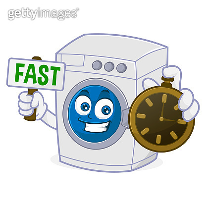 Washing machine holding clock and fast sign 이미지 (1214344887) - 게티이미지뱅크