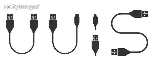USB icons and different cable and adapter vector symbols 이미지 ...