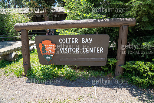 Sign for the Colter Bay Visitor Center in Grand Teton National Park ...