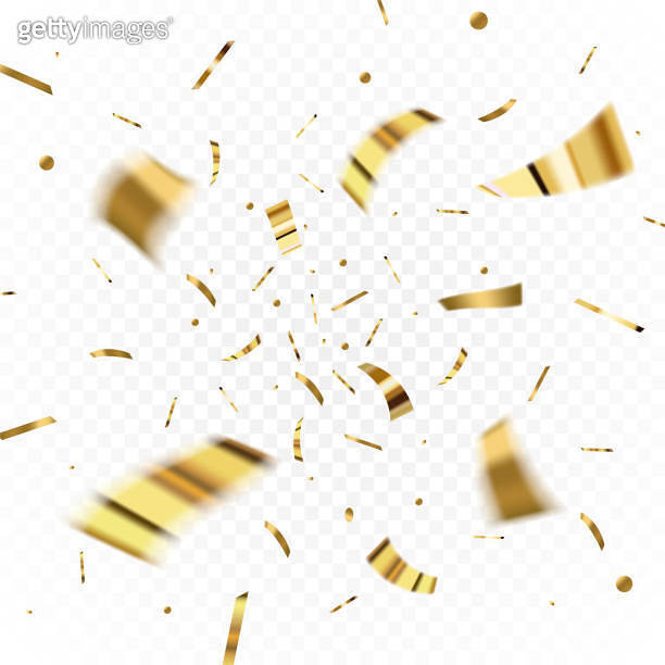 Isolated gold confetti texture. Celebration background with falling ...