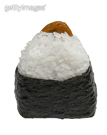 Onigiri Ume, pickled plum and rice ball with nori. Isolated on white ...