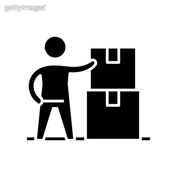 Packing up for moving black icon, concept illustration, vector flat ...