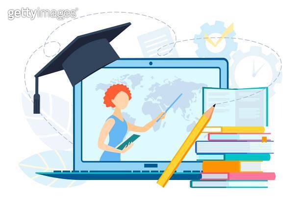 Flat design colorful vector illustration concept for distance education ...