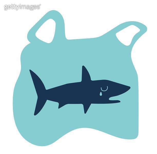 Flat simple vector illustration of sad crying fish stuck in plastic bag ...