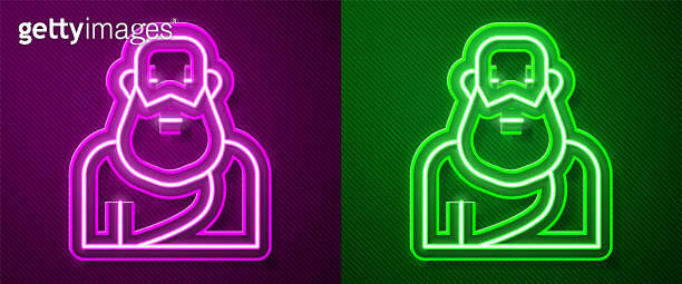Glowing neon line Socrates icon isolated on purple and green background ...