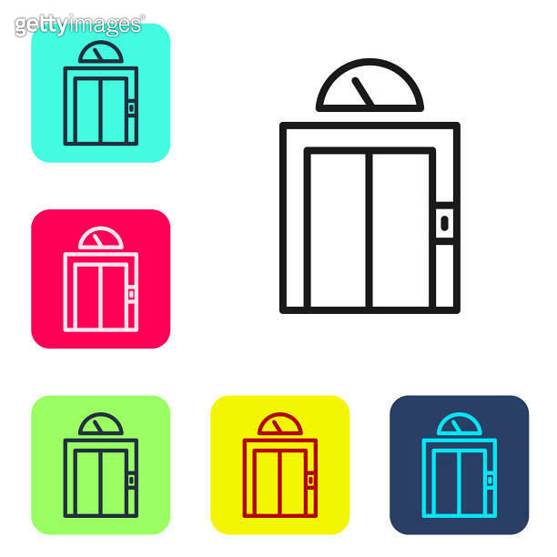 Black line Lift icon isolated on white background. Elevator symbol. Set ...