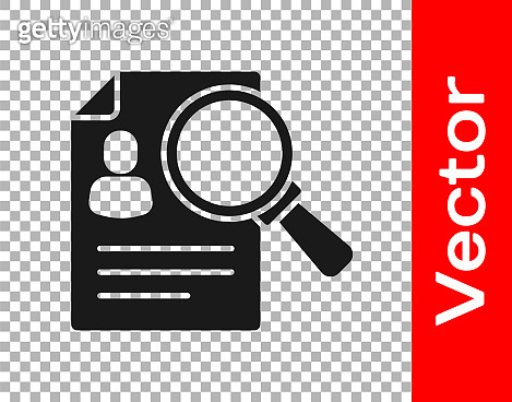 Black Document, paper analysis magnifying glass icon isolated on ...
