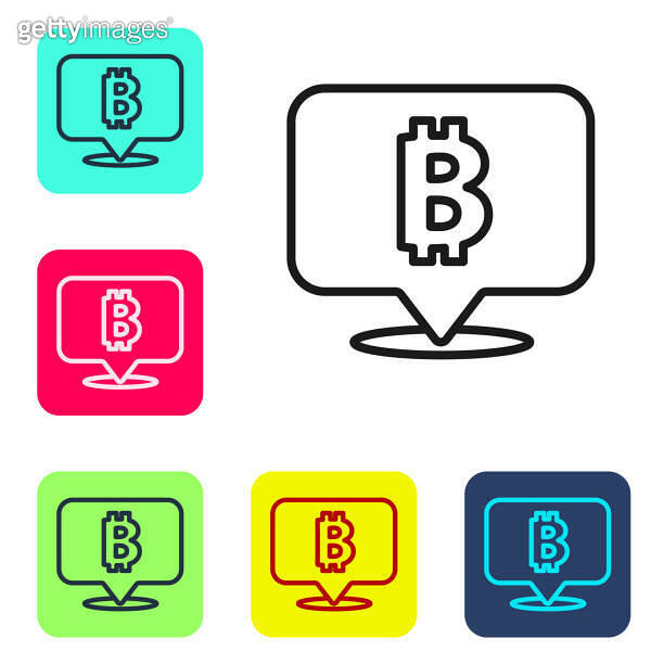 Black line Cryptocurrency coin Bitcoin icon isolated on white ...