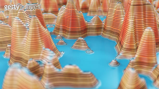 Topographic 3D map of dangerous mountain terrain. Contour lines on a ...