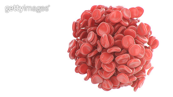 Abstract red blood cells clot in the shape of a sphere isolated on ...