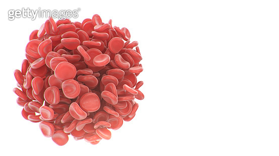 Abstract red blood cells clot in the shape of a sphere isolated on ...