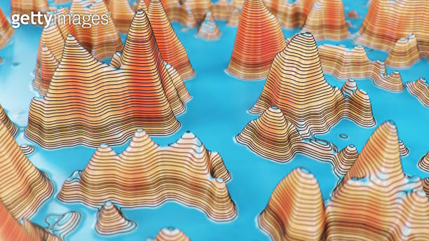 Topographic 3D map of dangerous mountain terrain. Contour lines on a ...