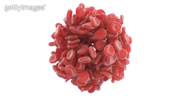 Abstract red blood cells clot in the shape of a sphere isolated on ...