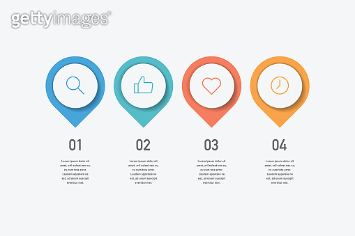 Four colorful pointers with thin line pictograms. Infographic concept ...